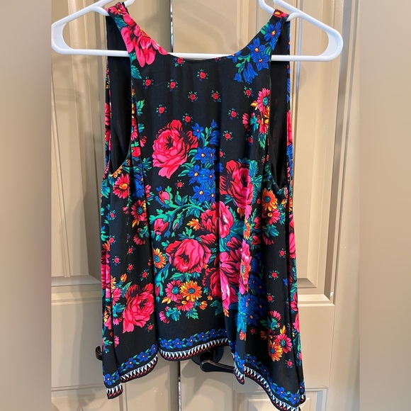 Zara | Tops | Zara Black Top With Blue Floral Pattern | Poshmark